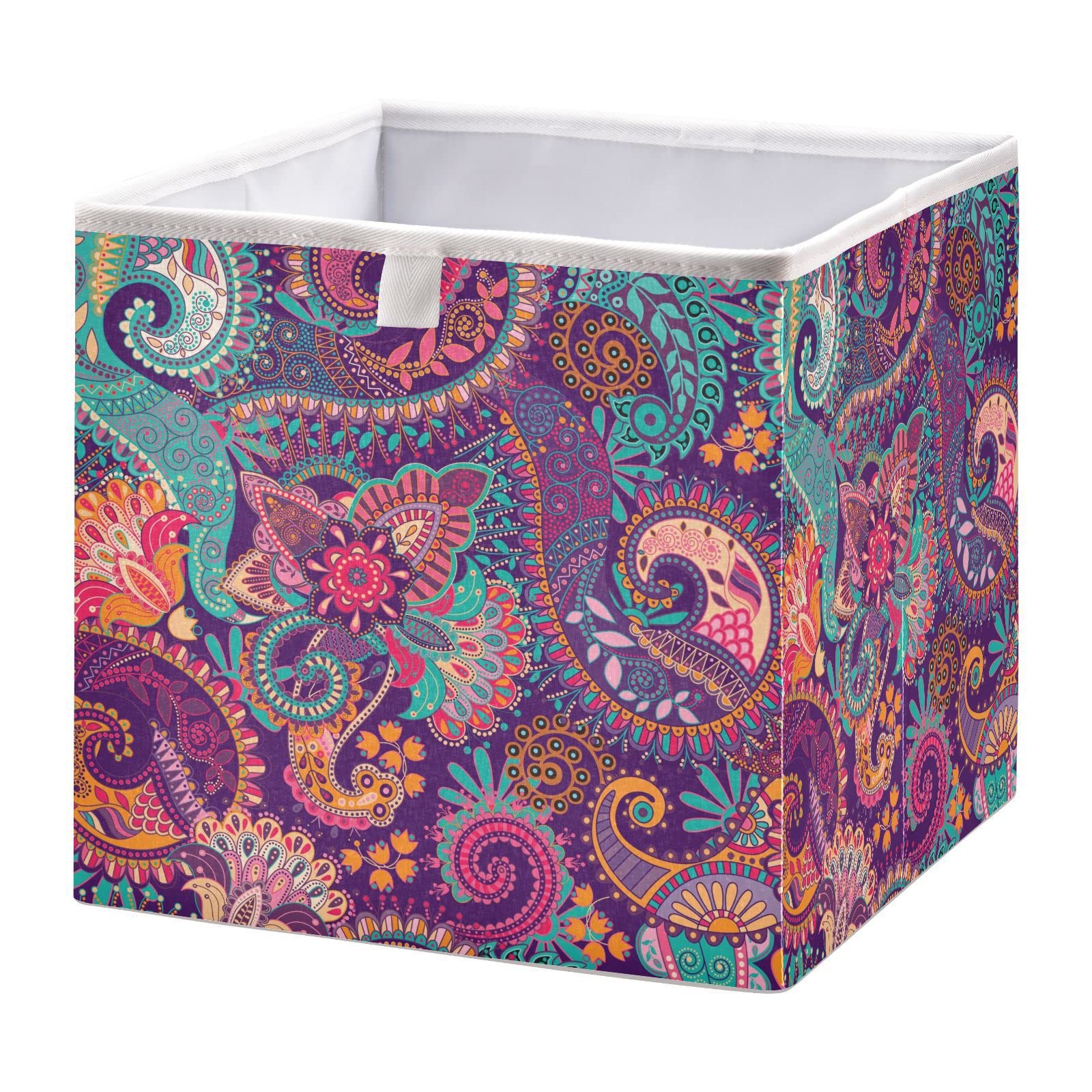 Burbuja Paisley Storage Cubes Fabric Storage Bins Foldable Closet Organizer Basket with Handle, 11x11x11 Cube