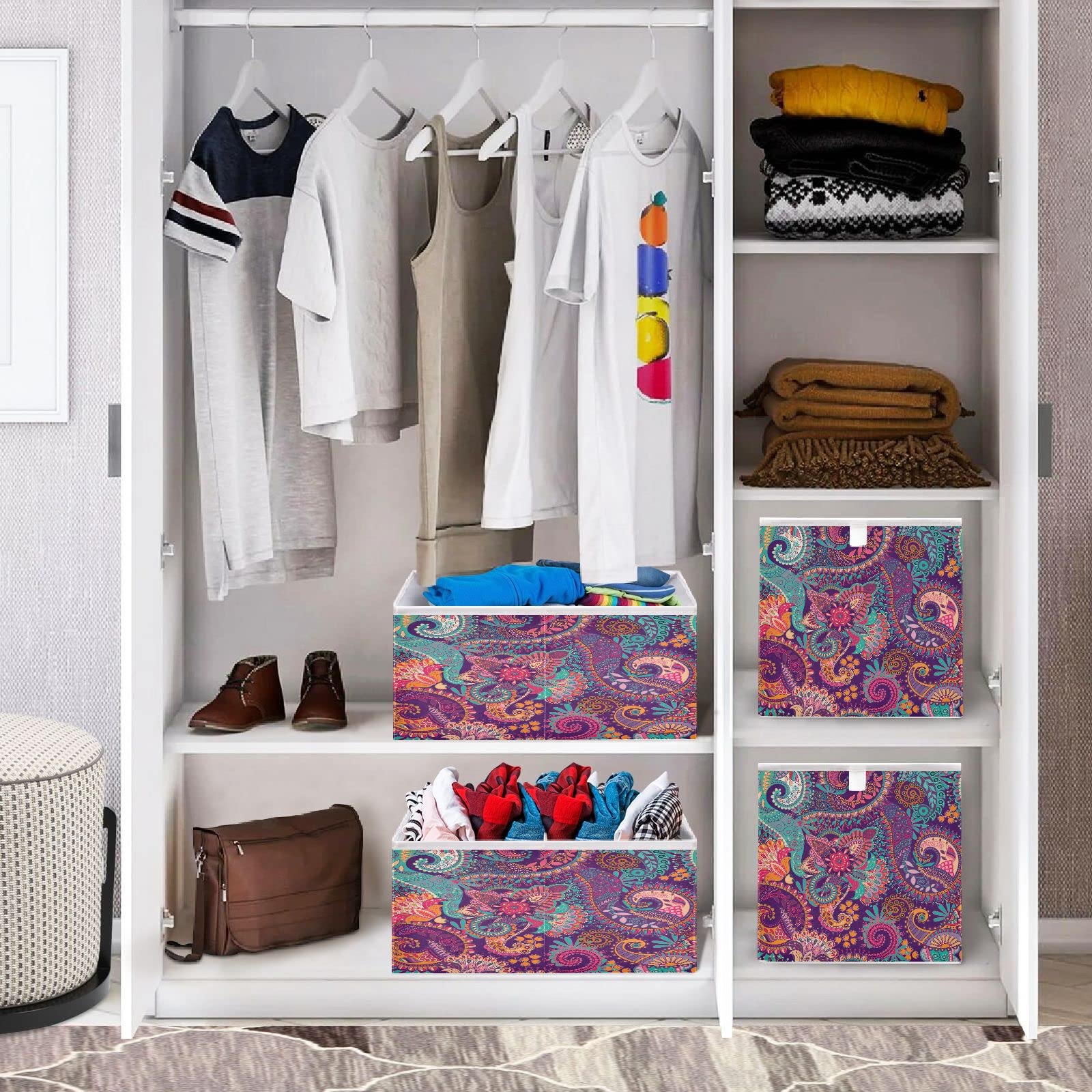 Burbuja Paisley Storage Cubes Fabric Storage Bins Foldable Closet Organizer Basket with Handle, 11x11x11 Cube