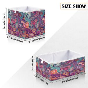 Burbuja Paisley Storage Cubes Fabric Storage Bins Foldable Closet Organizer Basket with Handle, 11x11x11 Cube