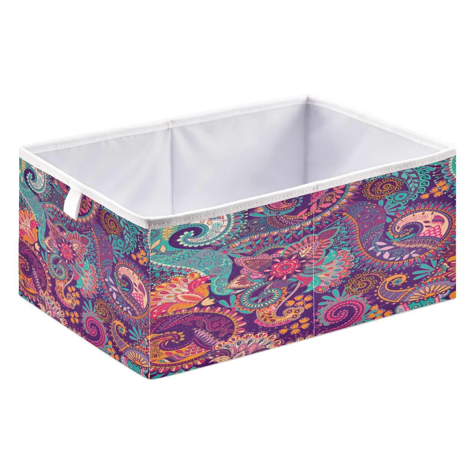 Burbuja Paisley Storage Cubes Fabric Storage Bins Foldable Closet Organizer Basket with Handle, 11x11x11 Cube