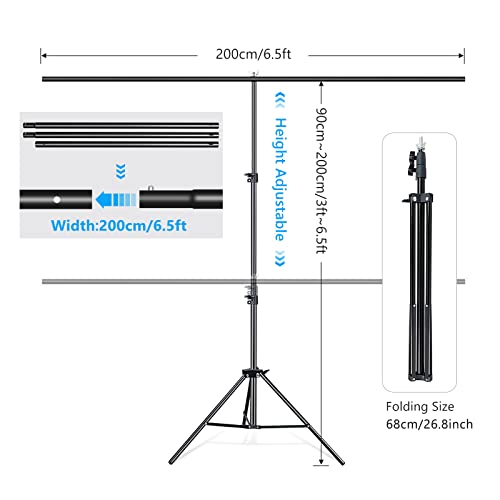 MSKIRA Blue Green Screen Backdrop with Stand Kit, 6.5 X 6.5Ft T-Shaped Adjustable Photo Backdrop Stand 2-in-1 Reversible Blue Greenscreen Background, 4 Clamps, Sandbag