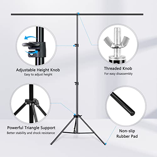 MSKIRA Blue Green Screen Backdrop with Stand Kit, 6.5 X 6.5Ft T-Shaped Adjustable Photo Backdrop Stand 2-in-1 Reversible Blue Greenscreen Background, 4 Clamps, Sandbag