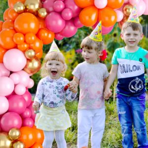 Pink Orange Balloon Garland, Daisy Balloon Arch with Metallic Gold Party Flower Balloons For Birthday Baby Shower Wedding Groovy Theme Decorations