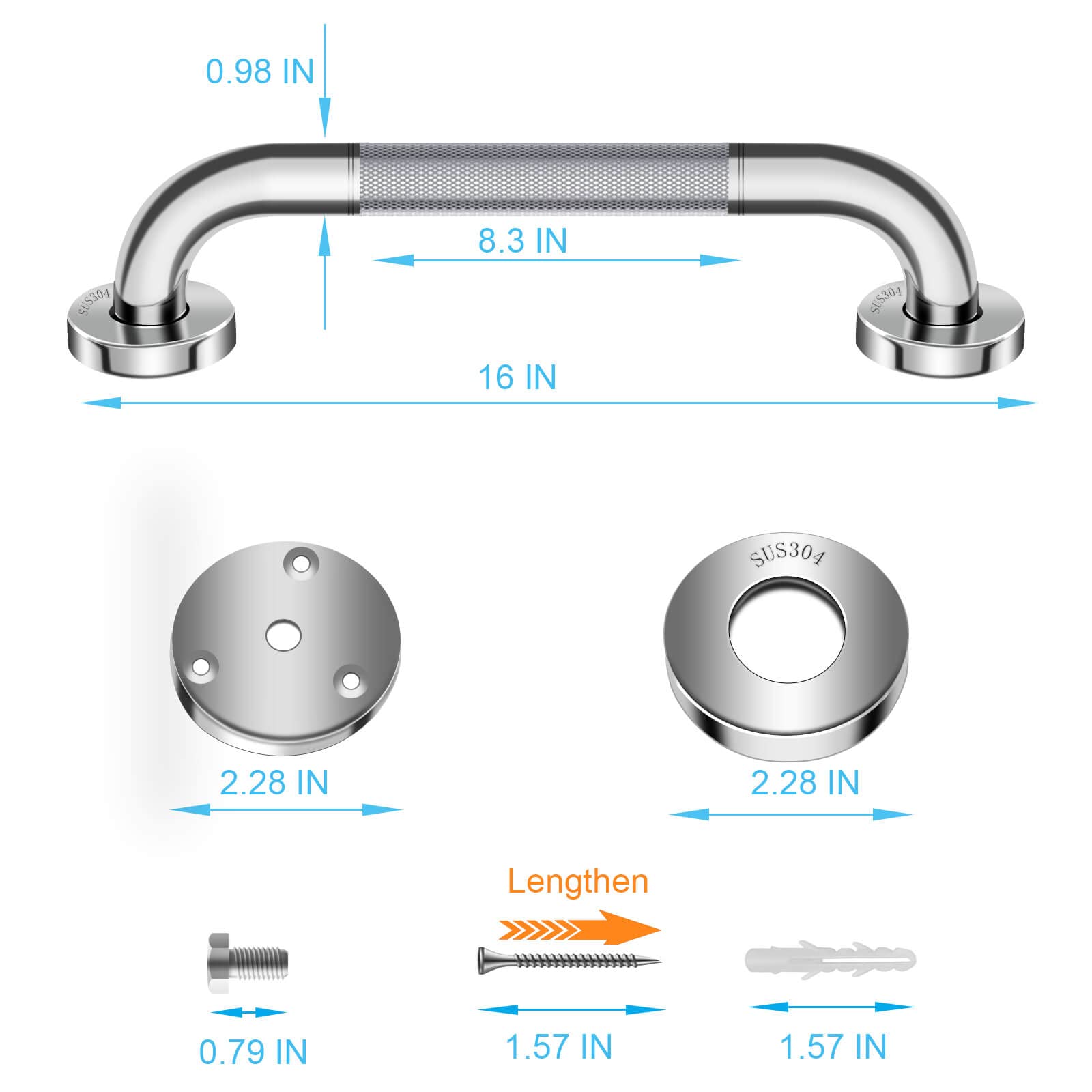 Winllingal Grab Bars for Bathtubs and Showers 2 Pack 16 Inch- Safety Bathroom Handicap Grab Bar for Seniors - Anti-Slip Grab Bars for Shower- Shower Handles for Elderly