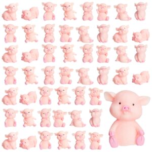 lenwen 50 pcs cute pink pig toy figures resin miniature pig figurines miniature pig cake toppers for cake decoration, home decor, mini garden decoration, table centerpieces, diy crafts