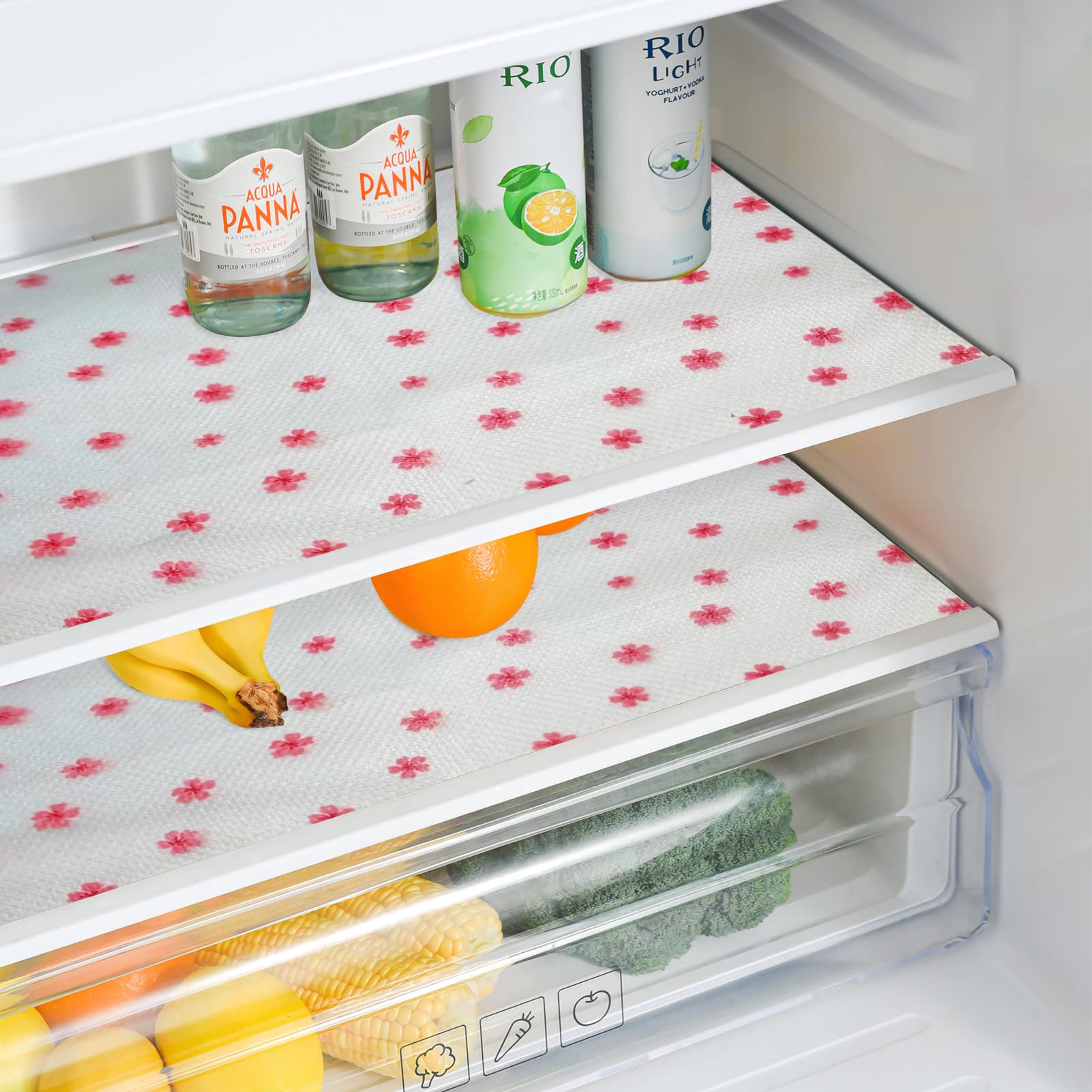 Cherry Blossom Flower Shelf Liner for Kitchen Cabinets Non-Adhesive Drawer Liner Non-Slip Refrigerator Liner Waterproof Fridge Pad Cupboard Mat Easy Placemats, 12"X59"