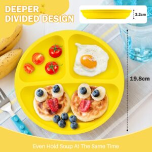 Toddler Plates with Lids, BPA Free Suction Plates for Toddlers, 100% Food-Grade Silicone Baby Plates 4 Pack, Unbreakable Kids Plates, Divided Design, Microwave & Dishwasher Safe