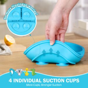 Toddler Plates with Lids, BPA Free Suction Plates for Toddlers, 100% Food-Grade Silicone Baby Plates 4 Pack, Unbreakable Kids Plates, Divided Design, Microwave & Dishwasher Safe