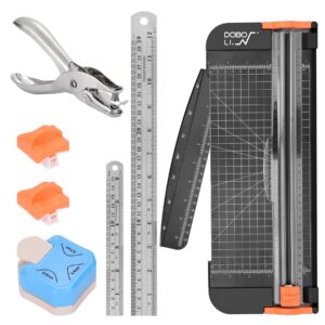 office supplies set, include 12 inch paper cutter，replacement blade*2，3 in 1 corner rounder punch, corner cutter，steel rulers, 6 inch and 12 inch，hole punch*1,small business supplies