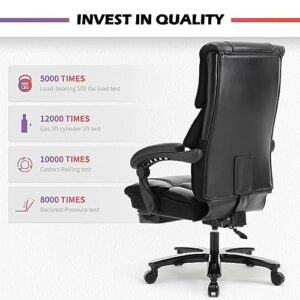 Bosmiller 500lbs Big and Tall Office Chair Wide Seat for Heavy People with Quiet Wheels Heavy Duty Metal Base High Back Larger Size PU Leather Executive Office Chair with Footrest Back Reclining