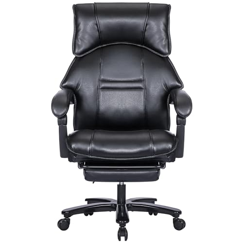 Bosmiller 500lbs Big and Tall Office Chair Wide Seat for Heavy People with Quiet Wheels Heavy Duty Metal Base High Back Larger Size PU Leather Executive Office Chair with Footrest Back Reclining