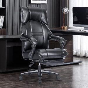 Bosmiller 500lbs Big and Tall Office Chair Wide Seat for Heavy People with Quiet Wheels Heavy Duty Metal Base High Back Larger Size PU Leather Executive Office Chair with Footrest Back Reclining