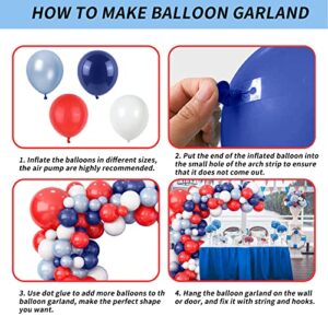 Red Blue White Balloons Garland Arch Kit Navy Blue Pearl Light Blue Red White Latex Balloon for Superhero Birthday Baseball Party Supplies Nautical Britain Sporting Events National Day Decoration