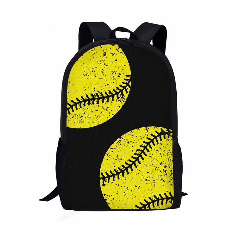 Howilath Custom Baseball Pattern Black School Backpack Set for Teen Boys Girls, Colorful 17 Inch Bookbag Lunch Box with Pencil Case