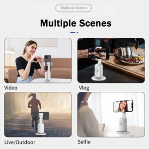 Auto Face Tracking Phone Holder with Remote, 360°Rotation Following Face Body Smart Shooting Tracking Tripod Smartphone Camera Stand for Live Vlog,Tiktok,Rechargeable Battery,No App, White