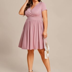 Ever-Pretty Summer Mini A-Lline Short Sleeves A-Line Curve Dresses for Women 2023 Dusty Rose L