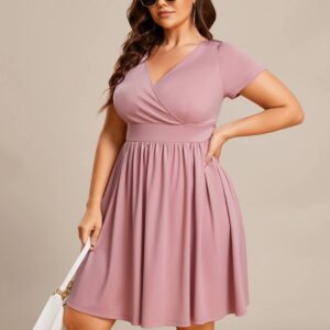 Ever-Pretty Summer Mini A-Lline Short Sleeves A-Line Curve Dresses for Women 2023 Dusty Rose L