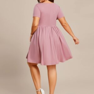 Ever-Pretty Summer Mini A-Lline Short Sleeves A-Line Curve Dresses for Women 2023 Dusty Rose L