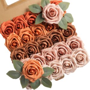 jgrshes orange artificial flowers fake flowers with stems 25 pcs foam roses artificial flowers for diy bridal bouquets faux flower for table centerpieces home decorations (orange)