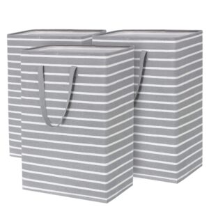 goodpick laundry hamper large 3-pack collapsible laundry baskets tall dirty clothes hampers for laundry toy storage towel blanket baskets for organizing in bathroom, bedroom, dorm, 75l, grey & white