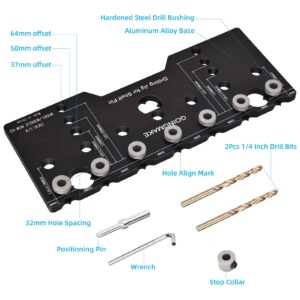 GOINGMAKE Shelf Pin Jig 1/4 Inch Aluminum Alloy Shelf Pin Drilling Jig Drill Guide for Straight Holes Shelf Pin Drilling Jig Cabinet Hardware Jig Shelf Pin Drilling Template Woodworking Tools