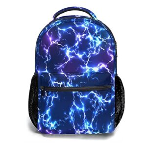 aportt blue backpack for boys girls cool lightning durable casual basic kids bookbag lightweight school bag for teens students travel hiking camping daypack