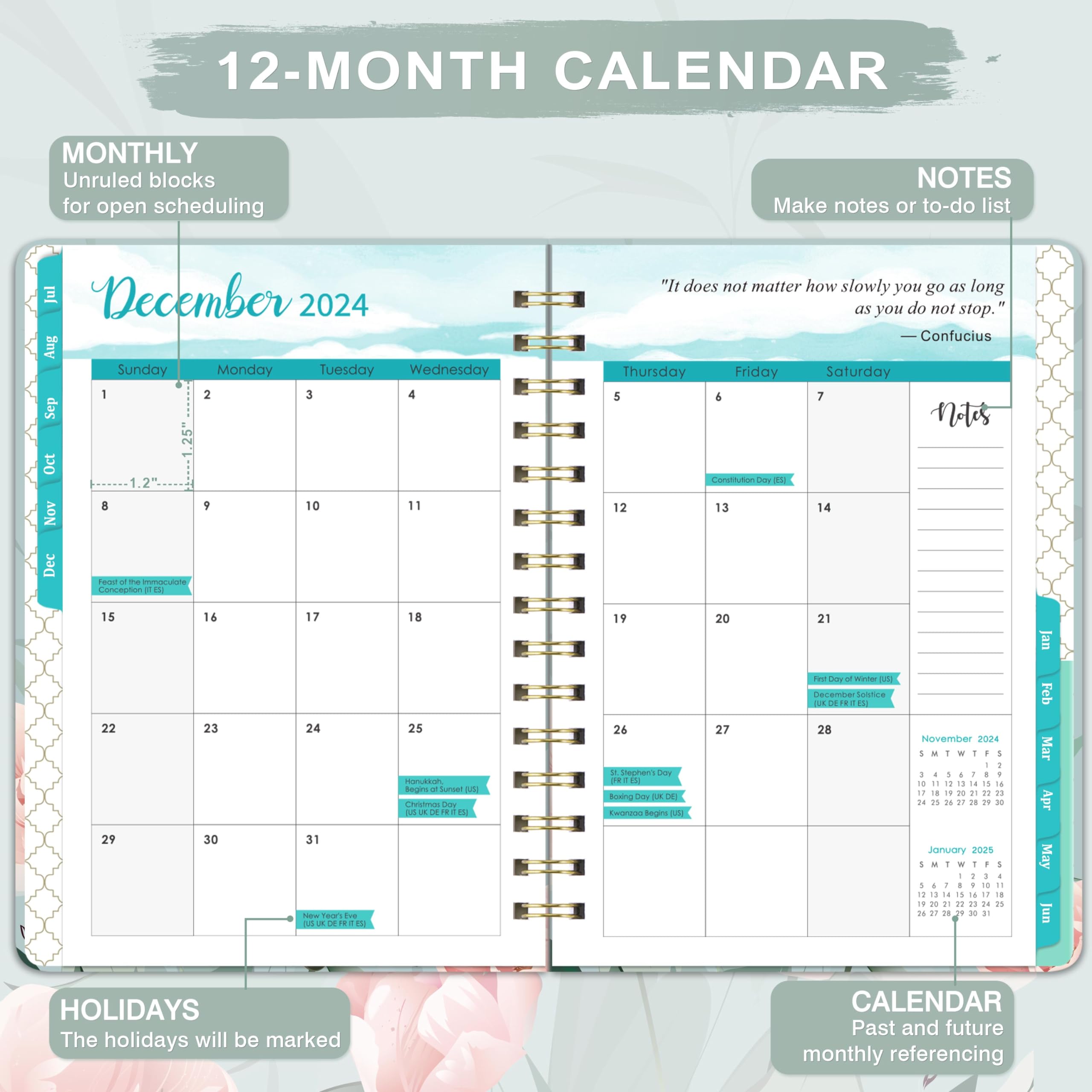 2024-2025 Planner - Planenr 2024-2025, July 2024 - June 2025, 2024-2025 planner weekly and monthly with Tabs, 6.4" x 8.5", Hardcover with Back Pocket + Thick Paper + Twin-Wire Binding - Green