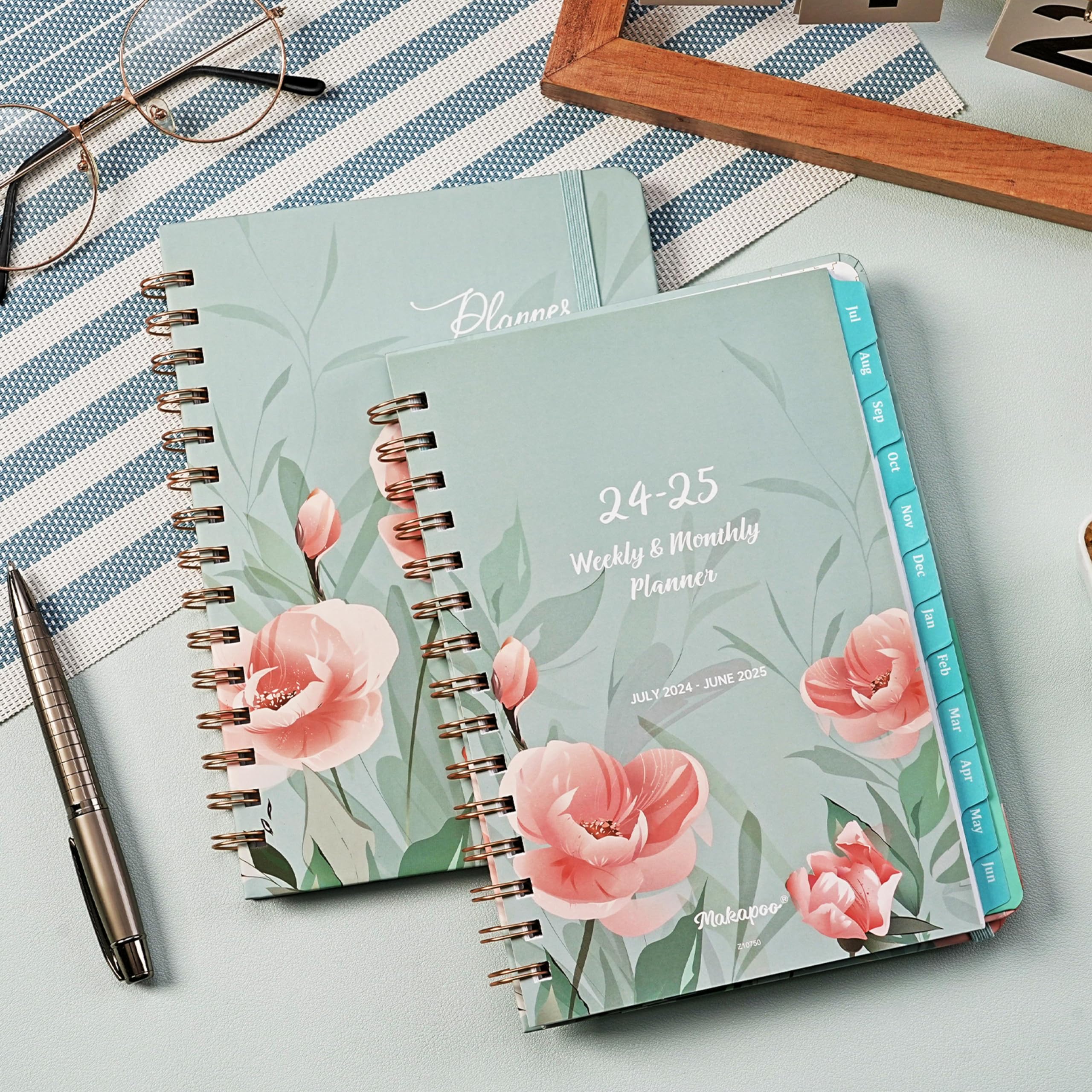 2024-2025 Planner - Planenr 2024-2025, July 2024 - June 2025, 2024-2025 planner weekly and monthly with Tabs, 6.4" x 8.5", Hardcover with Back Pocket + Thick Paper + Twin-Wire Binding - Green