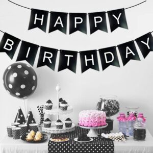 Black Happy Birthday Banner, Black Happy Birthday Bunting Banner with White Letters Birthday Party Decoration Supplies