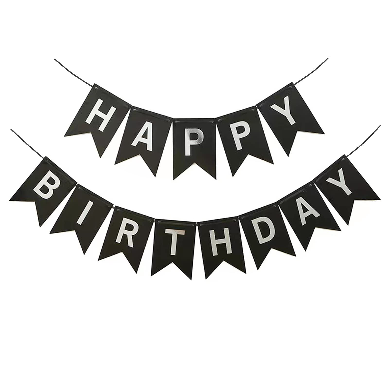 Runhiskii Black Happy Birthday Banner, Durable Happy Birthday Sign with White Silver Letters for Birthday Party Decorations