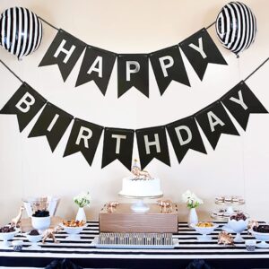 Runhiskii Black Happy Birthday Banner, Durable Happy Birthday Sign with White Silver Letters for Birthday Party Decorations