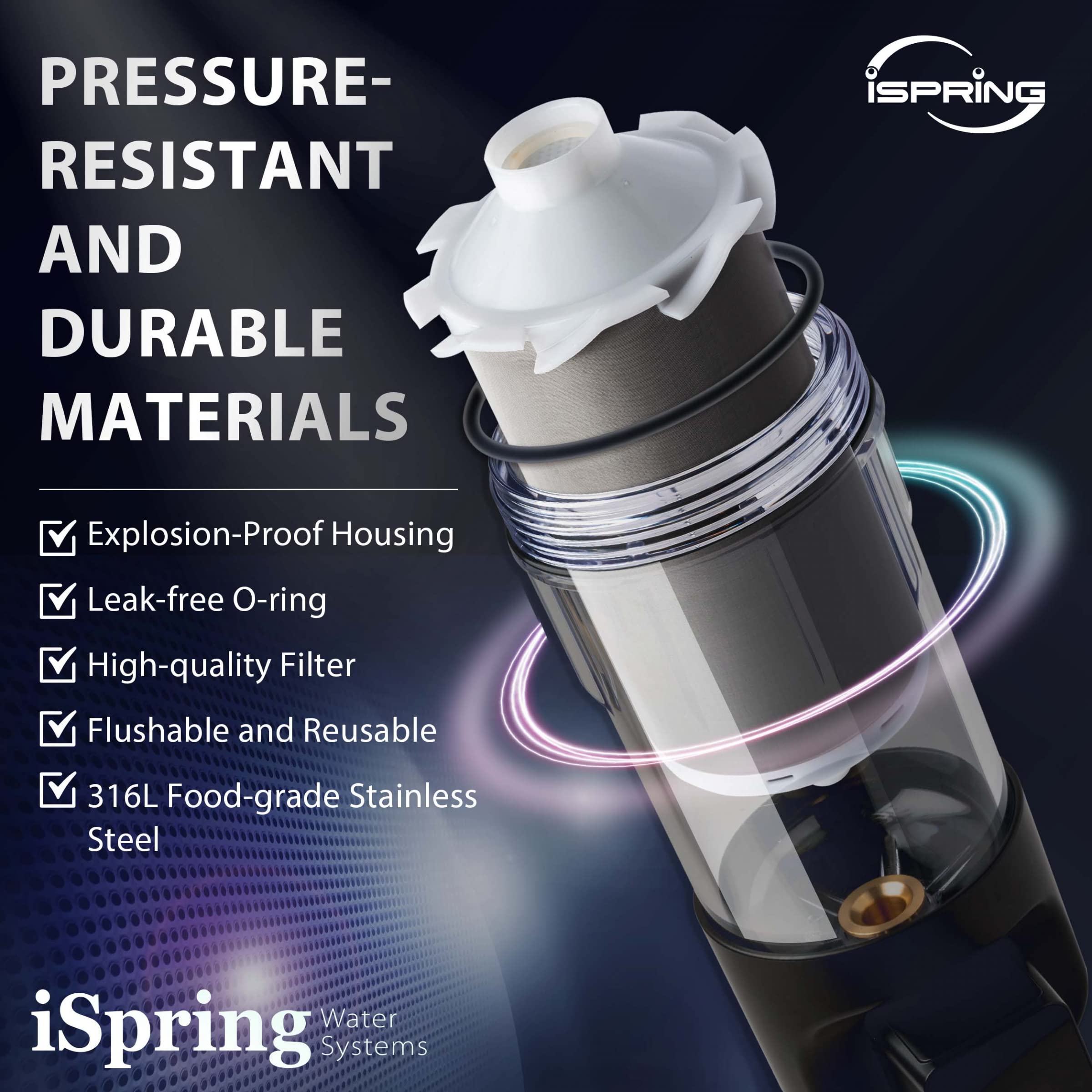 iSpring WSP50ARJ-BP Whole House Prefilter, Spin-Down Sediment Water Filter with Bypass, Upgraded Clear Housing, Jumbo Size, Flushable and Reusable, Touch-Screen Auto Flushing, 4 Modes, 50 Microns