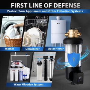 iSpring WSP50ARJ-BP Whole House Prefilter, Spin-Down Sediment Water Filter with Bypass, Upgraded Clear Housing, Jumbo Size, Flushable and Reusable, Touch-Screen Auto Flushing, 4 Modes, 50 Microns