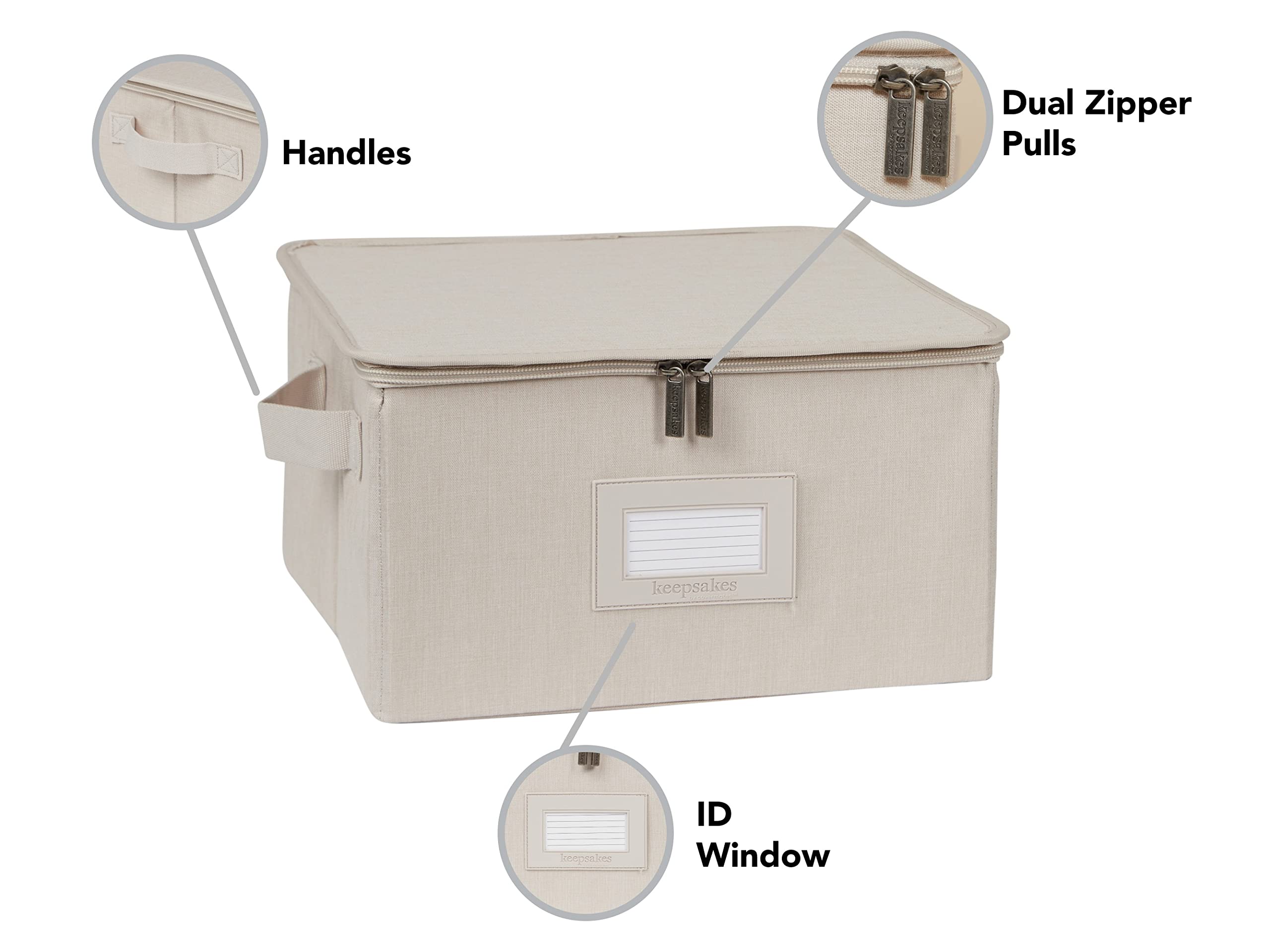 Covermates Keepsakes - Zip-Top Storage Box - Heavy Duty Polyester- Reinforced Handles - Stackable Design - Indoor Storage-Beige Heather