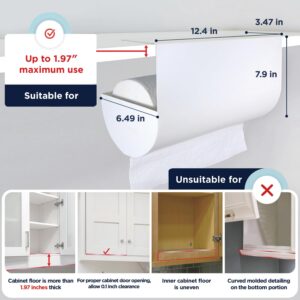 Dogorow Paper Towel Holder - Under Cabinet Paper Towel Holder for Kitchen, Bathroom - One Hand Operation, Space Saving Design - Paper Towel Rack, Self-Adhesive, No Drill Mounting (White)