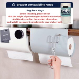 Dogorow Paper Towel Holder - Under Cabinet Paper Towel Holder for Kitchen, Bathroom - One Hand Operation, Space Saving Design - Paper Towel Rack, Self-Adhesive, No Drill Mounting (White)