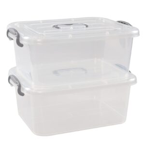 hespama 2 packs small plastic storage bin, 8 quart clear latching boxes with lid