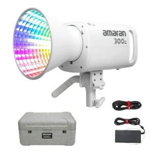 aputure amaran 300c rgb cob video light bowen mount 2,500k to 7,500k cct with g/m adjustment 26,580 lux @ 1m with hyper reflector (white (300c))