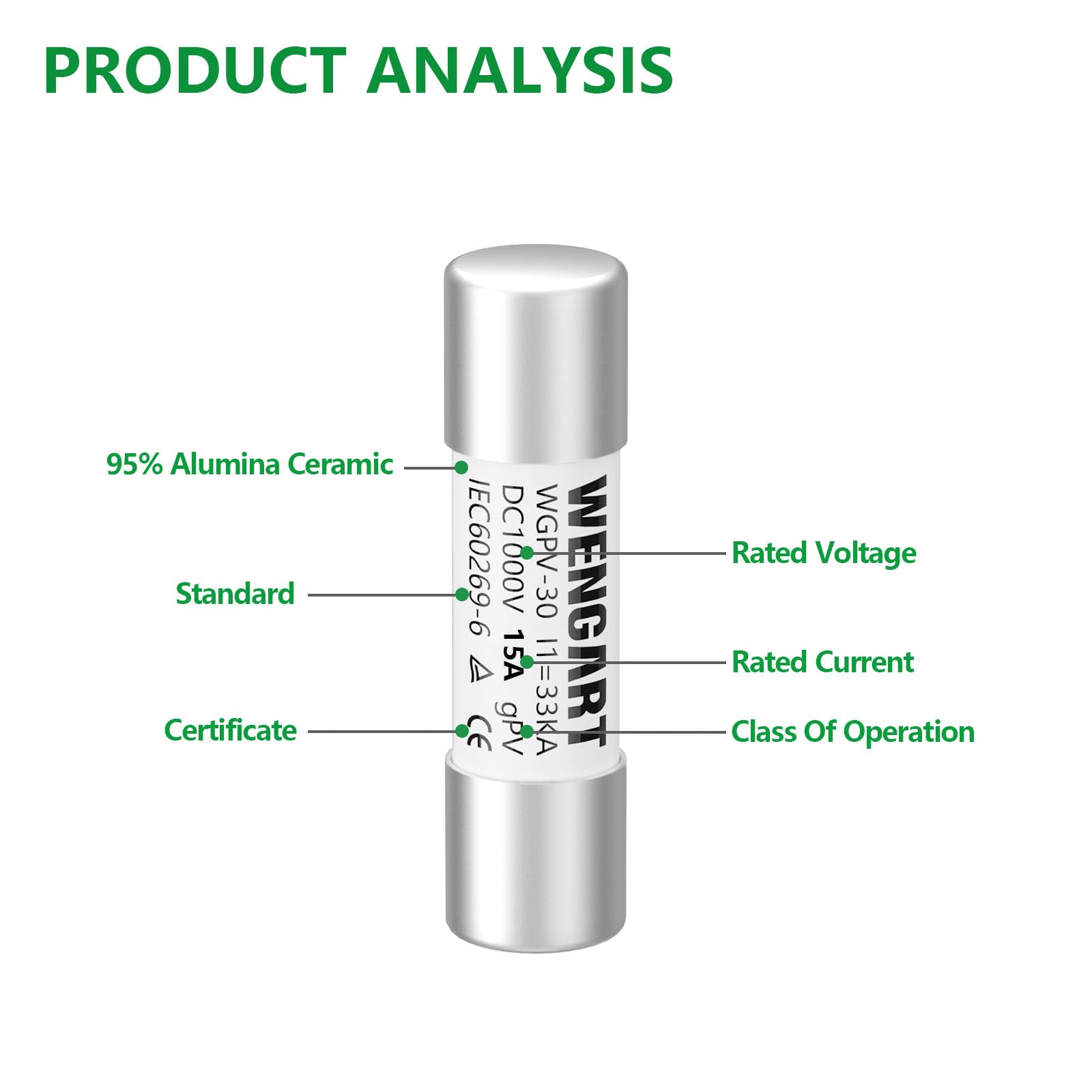 Wengart Solar Fuses WGPV-30,DC1000V,10x38mm,I133kA,Fast Photovoltaic Fuses for Solar Photovoltaic Applications,10pcs (15Amp)