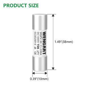 Wengart Solar Fuses WGPV-30,DC1000V,10x38mm,I133kA,Fast Photovoltaic Fuses for Solar Photovoltaic Applications,10pcs (15Amp)