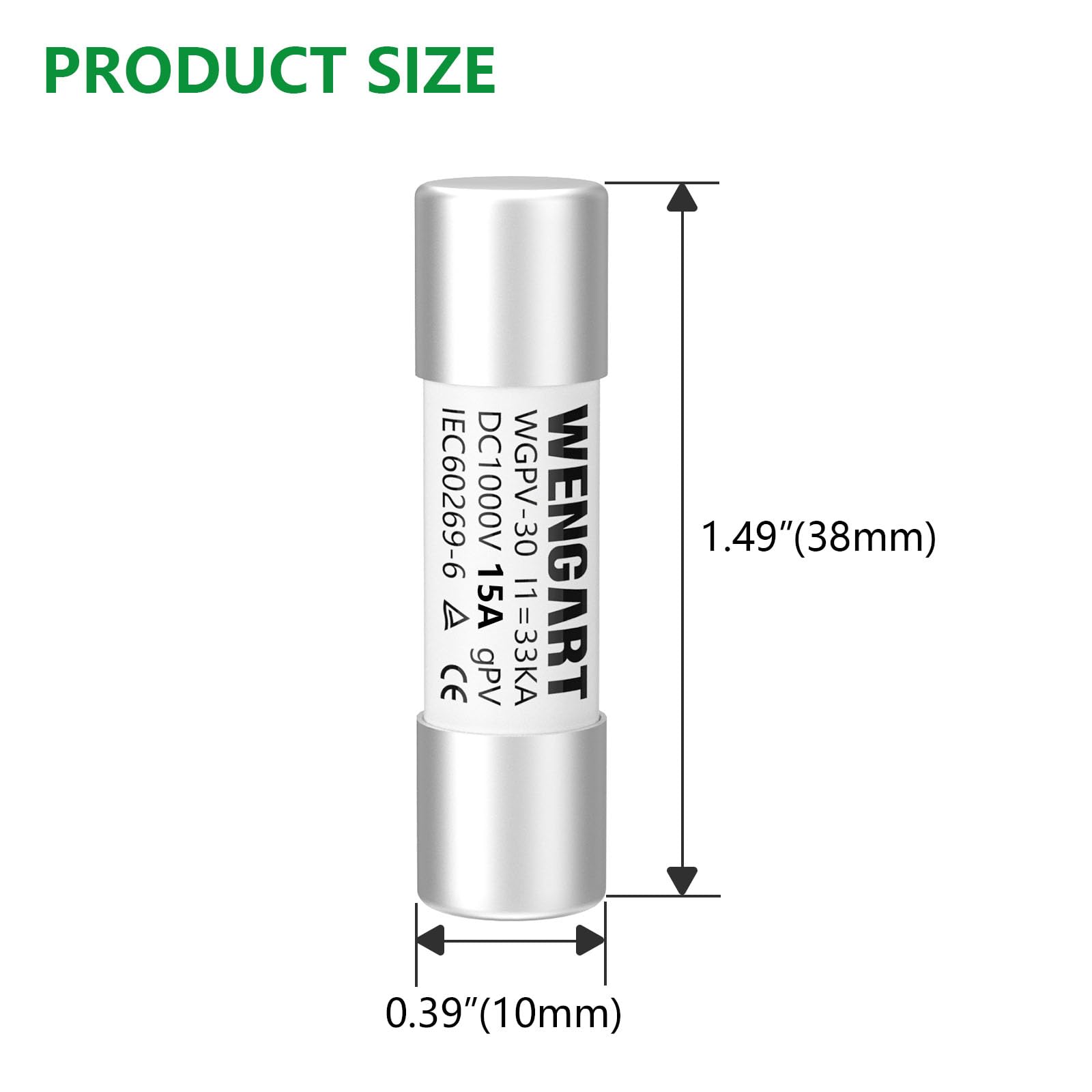 Wengart Solar Fuses WGPV-30,DC1000V,10x38mm,I133kA,Fast Photovoltaic Fuses for Solar Photovoltaic Applications,10pcs (15Amp)