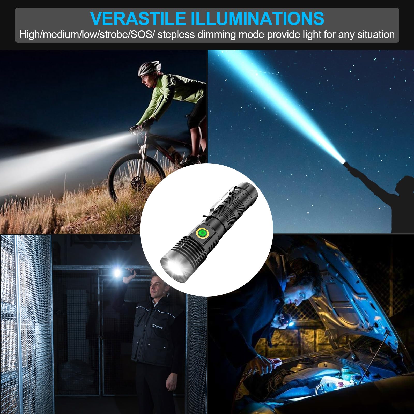 Flashlights High Lumens Rechargeable(Battery Included), 20000 Lumens Super Bright Powerful Small Magnetic Flashlight, 6 Mode, Zoomable, Waterproof, Handheld Flashlight for Camping Hiking Emergency