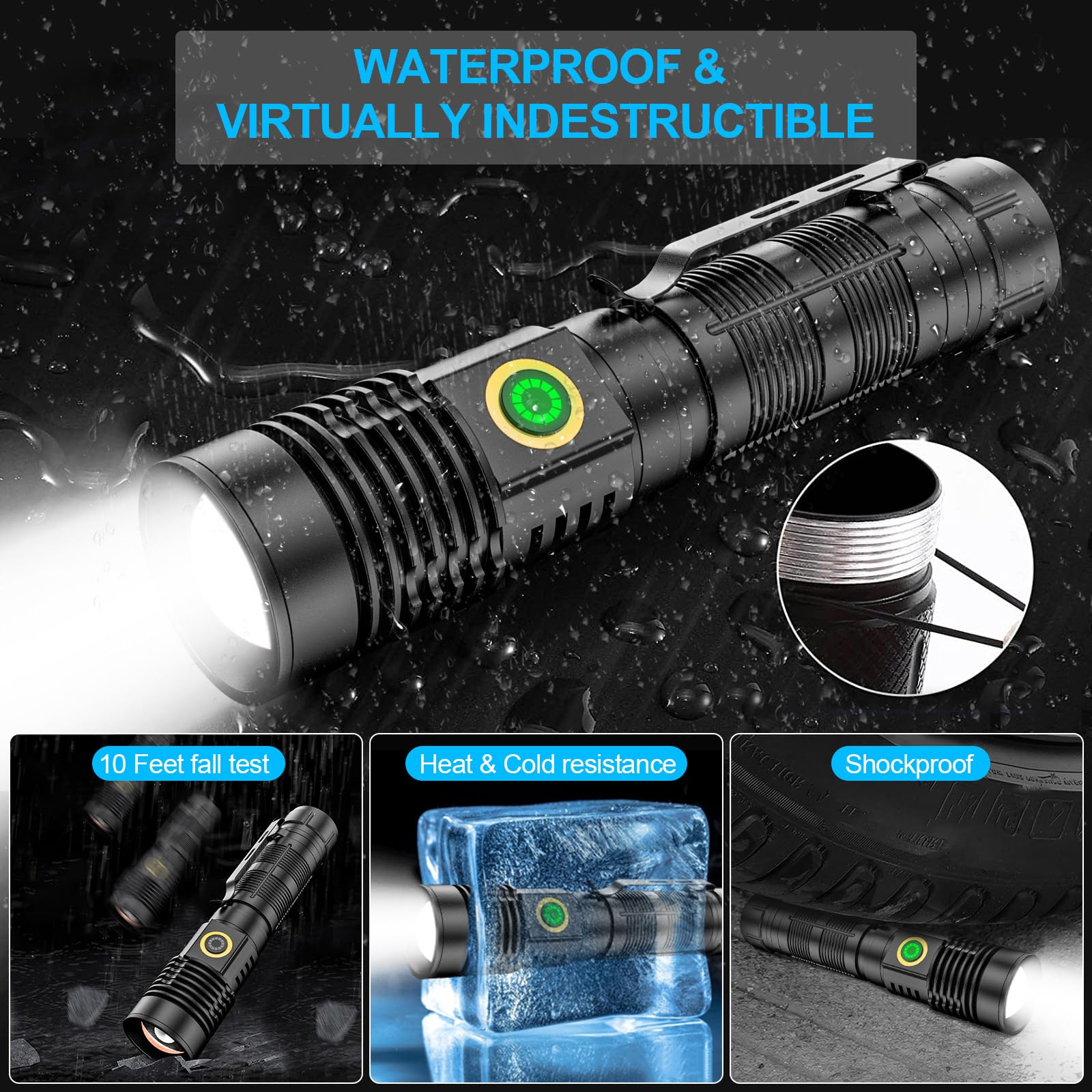 Flashlights High Lumens Rechargeable(Battery Included), 20000 Lumens Super Bright Powerful Small Magnetic Flashlight, 6 Mode, Zoomable, Waterproof, Handheld Flashlight for Camping Hiking Emergency