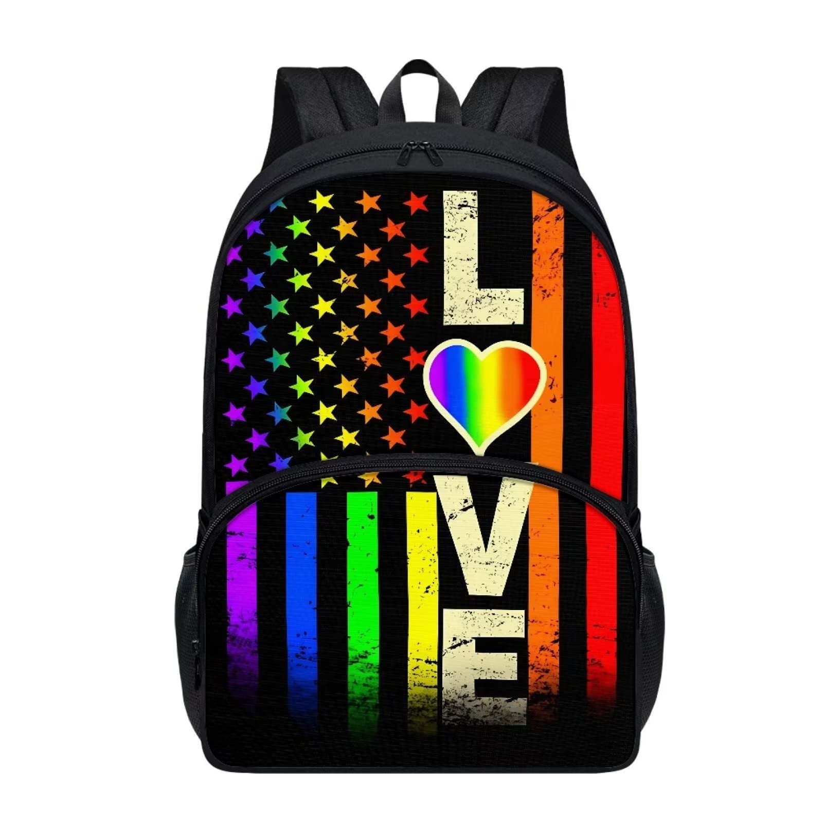 Binienty Gay Pride Rainbow Bisexual Unique Outdoor Backpack Polyester Fabric Backpack Multipurpose Daypacks for Adult Rainbow Love LGBT Backpack