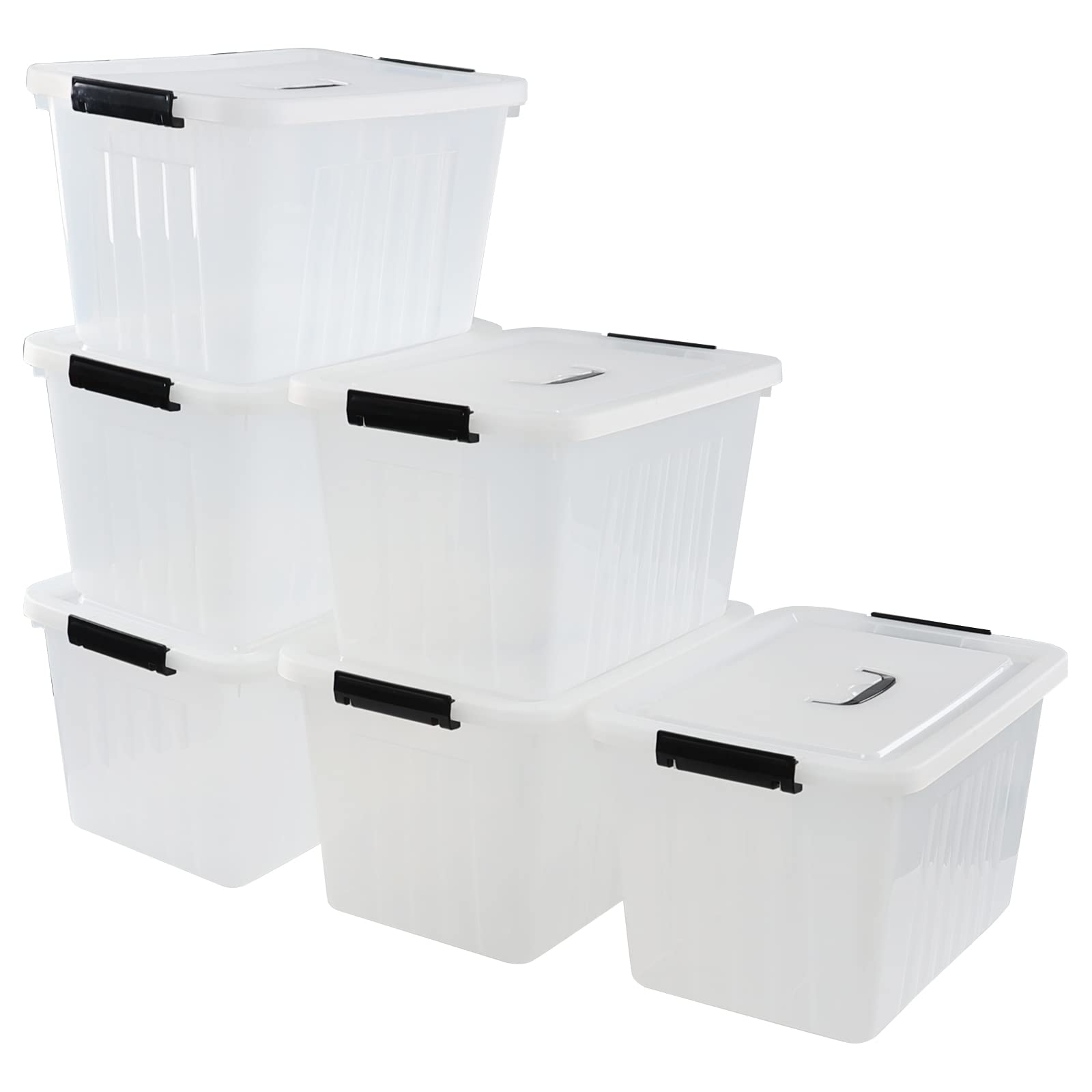 Ggbin 6 Pack Latching Storage Box, 20l Container Bin with Handle, Clear Plastic Storage Tote