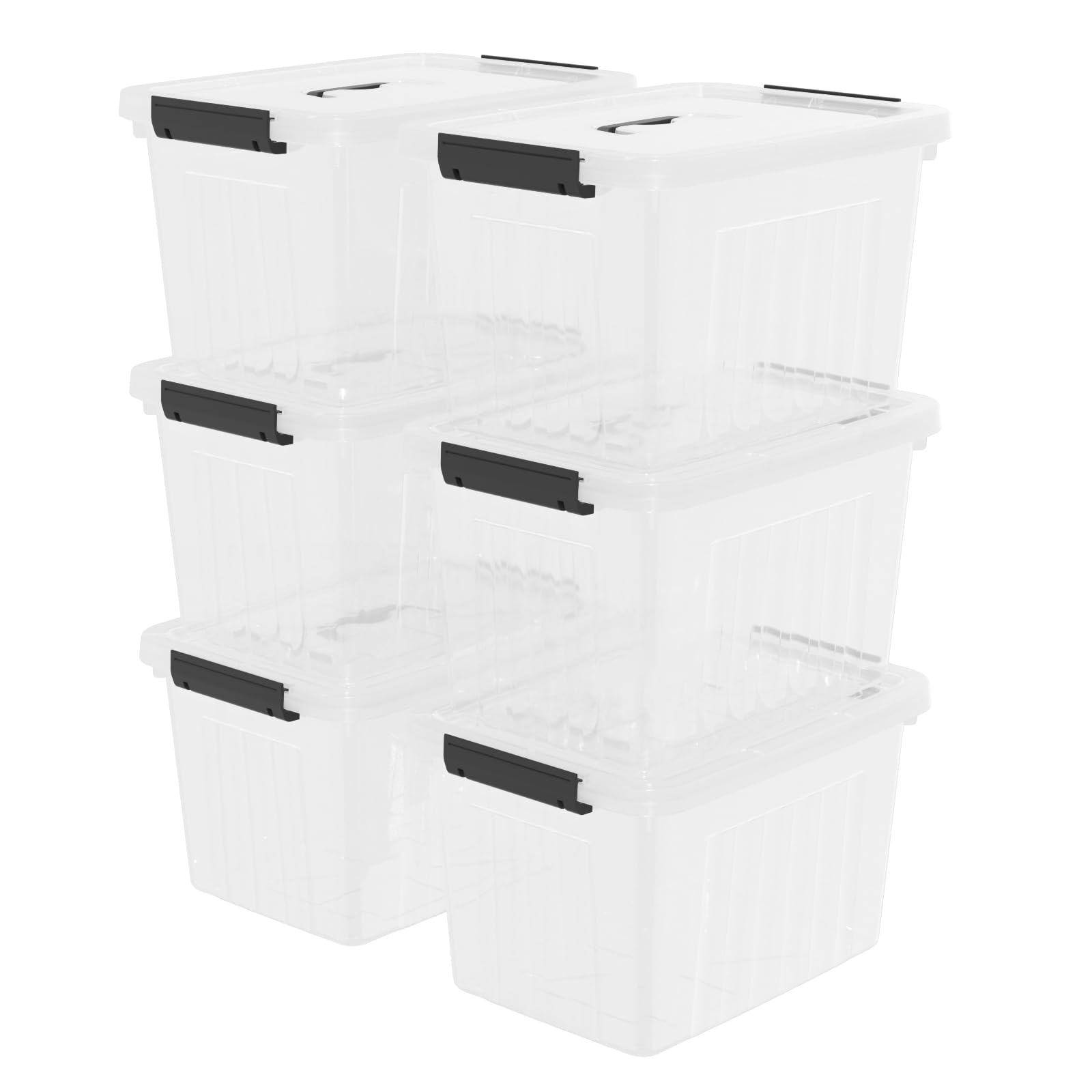 Ggbin 6 Pack Latching Storage Box, 20l Container Bin with Handle, Clear Plastic Storage Tote