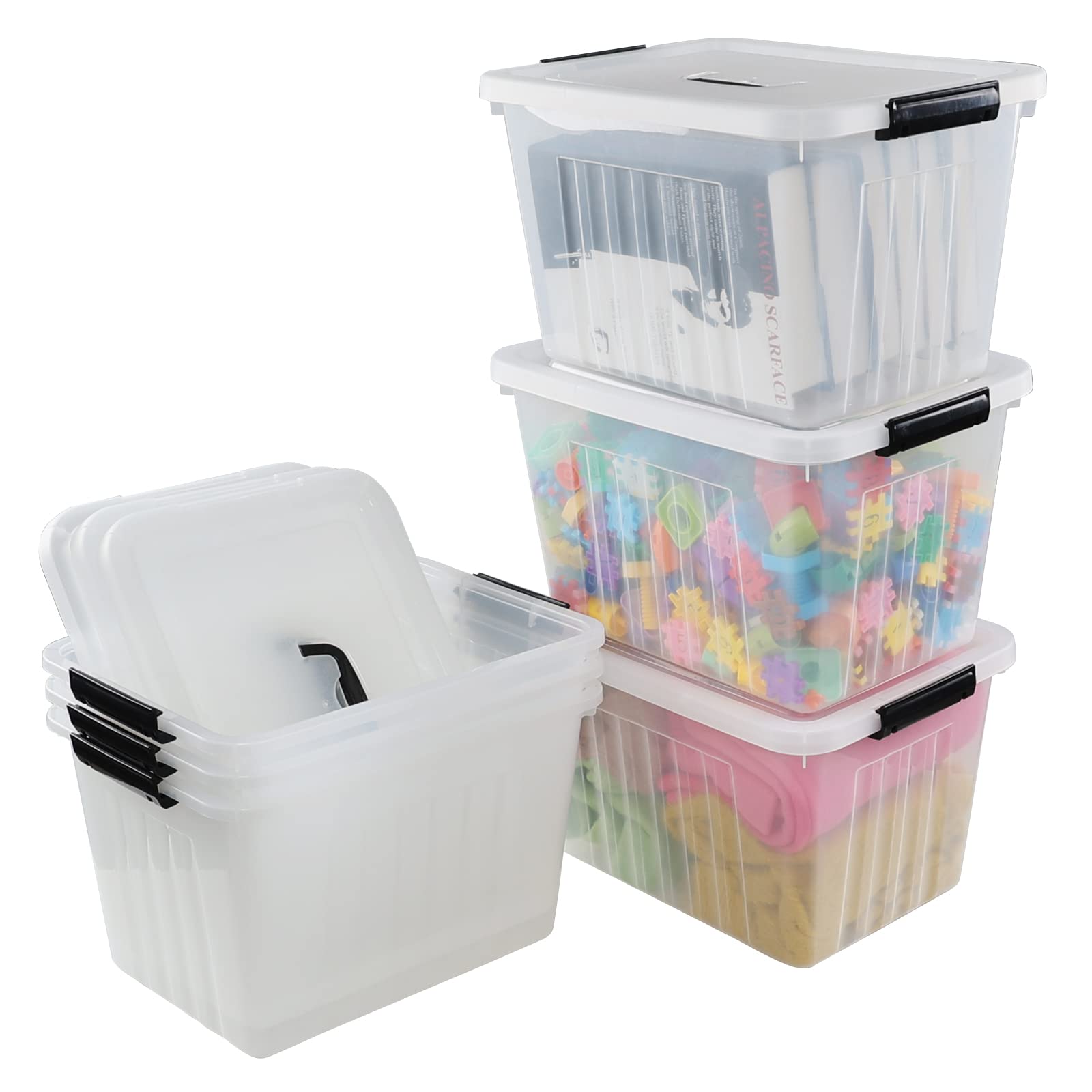 Ggbin 6 Pack Latching Storage Box, 20l Container Bin with Handle, Clear Plastic Storage Tote