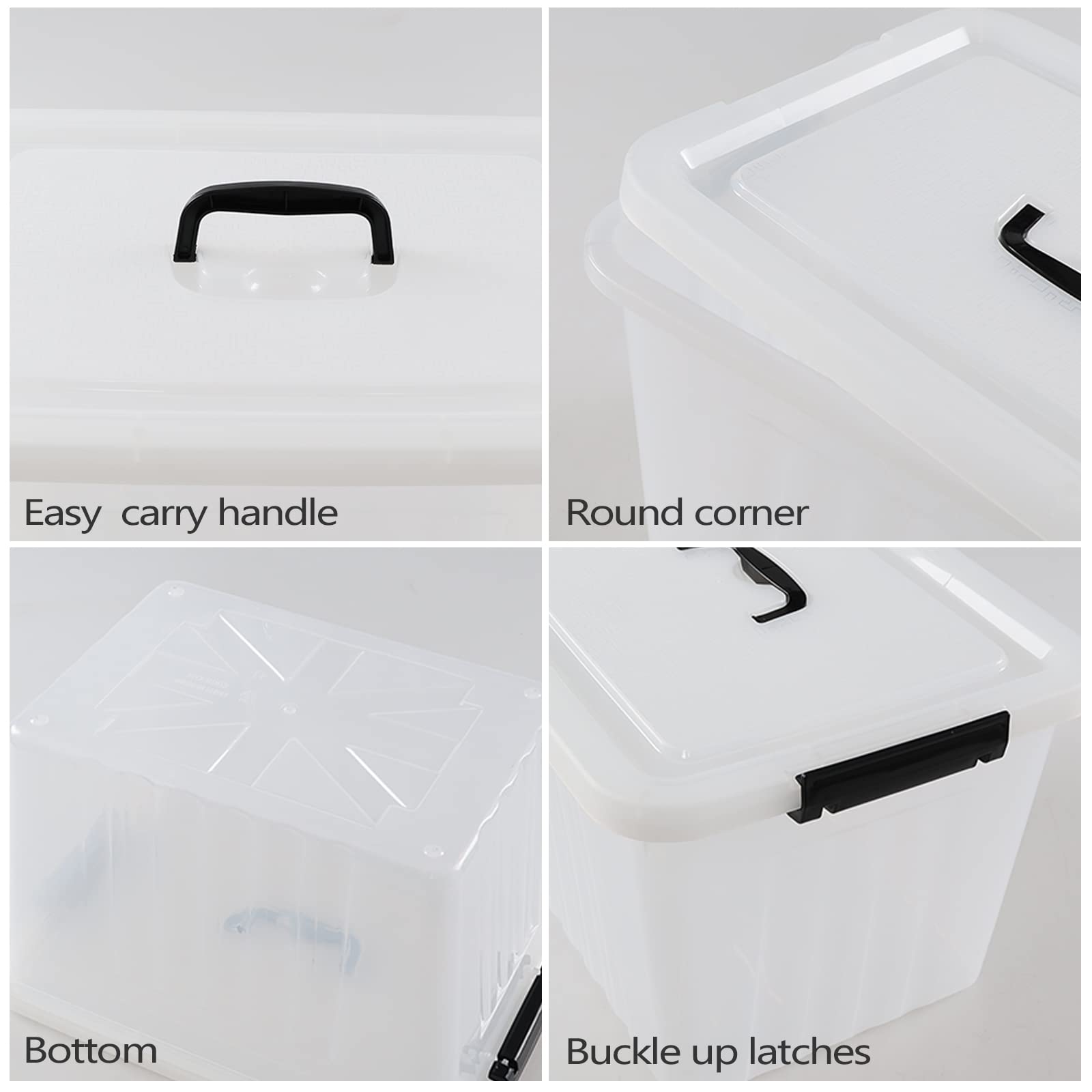 Ggbin 6 Pack Latching Storage Box, 20l Container Bin with Handle, Clear Plastic Storage Tote