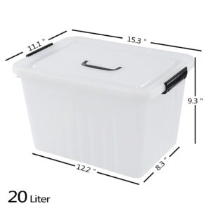 Ggbin 6 Pack Latching Storage Box, 20l Container Bin with Handle, Clear Plastic Storage Tote