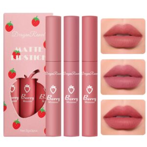 3 pcs nude matte liquid lipstick set, natural matte velvet lip tint smooth crayon lip stain, moisturizing lip gloss long-lasting waterproof non-stick cup not fade matte lipstick for women & girls (c)